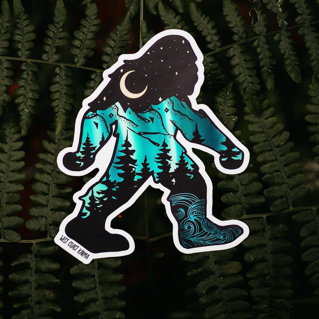 Sasquatch Northern Lights Sticker – Bigfoot Forest Vinyl Decal for ...