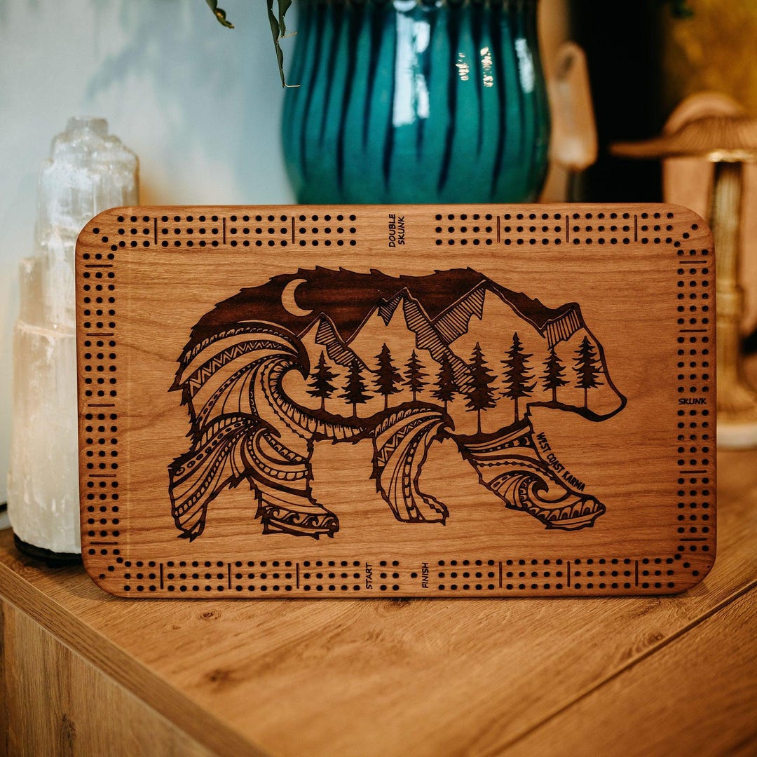 Nature Bear Engraved Cribbage Board - Etsy