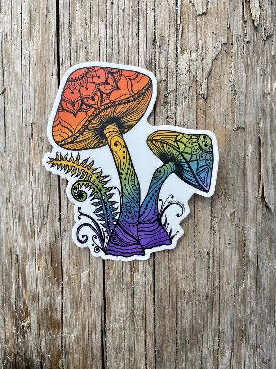 Rainbow Mushroom Vinyl Sticker - Etsy