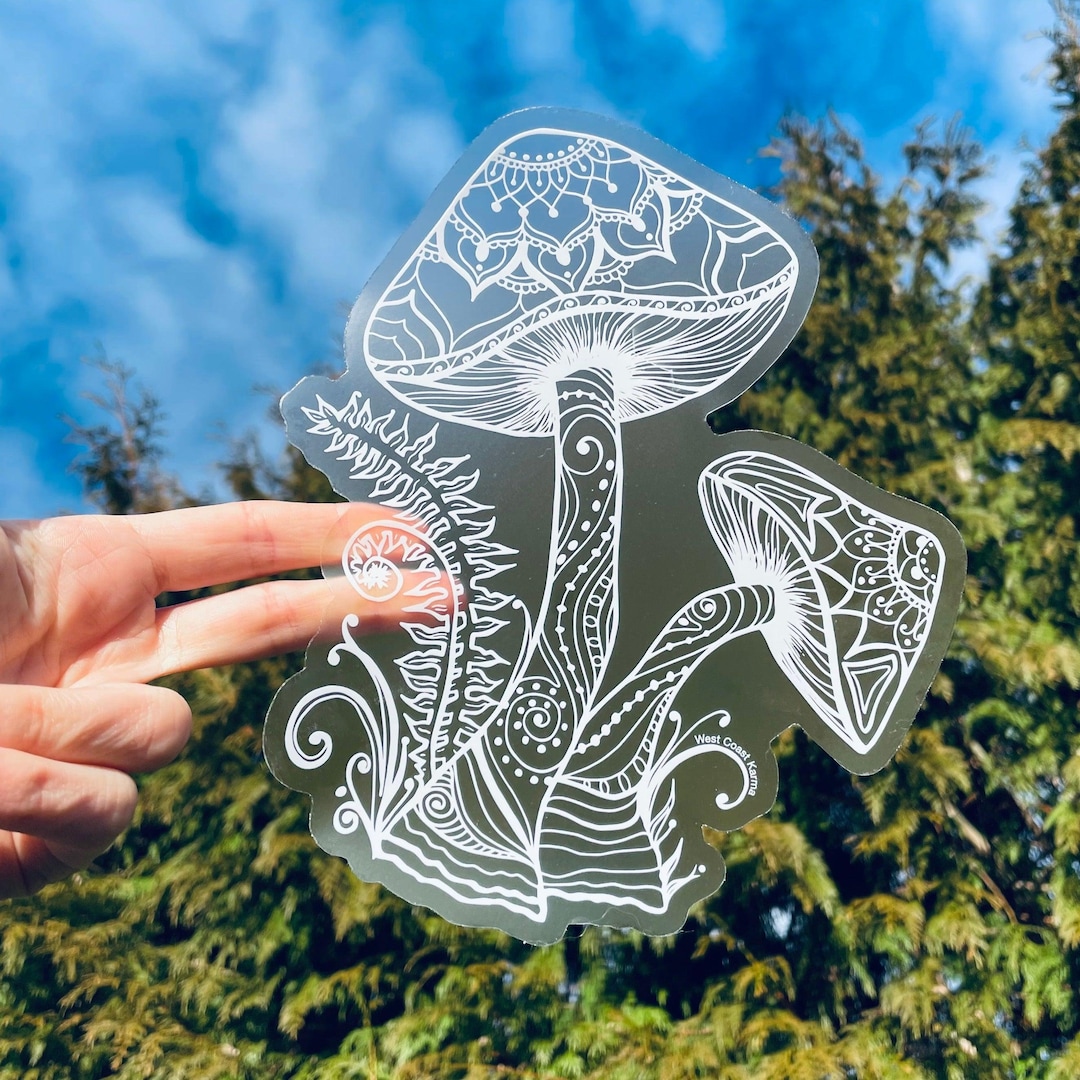 Mushroom Car Window Decal – Hand Drawn Clear Sticker for Van, SUV ...