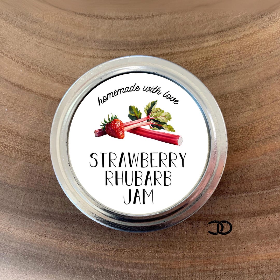 Strawberry Rhubarb Jam Label 2" Round Canning Mason Jar Lid Stickers ...