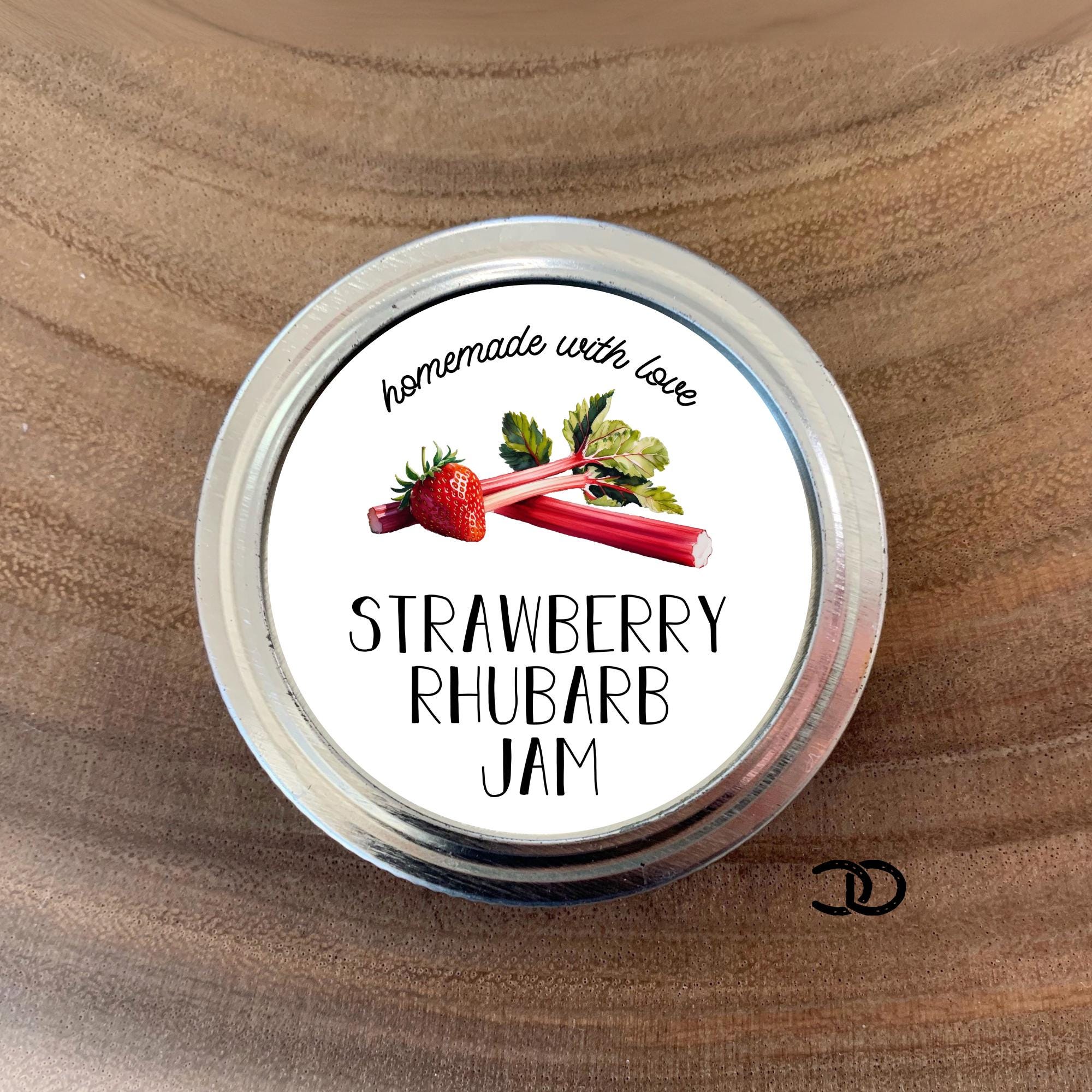 Strawberry Rhubarb Jam Label 2" Round Canning Mason Jar Lid Stickers ...