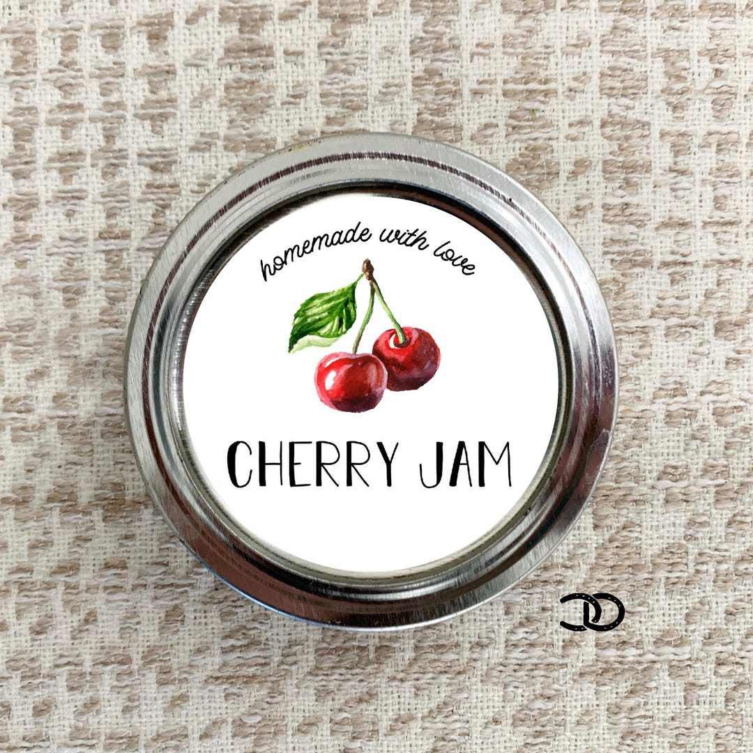 2" Cherry Jam Jelly Round Canning Label Printable Homemade With Love ...