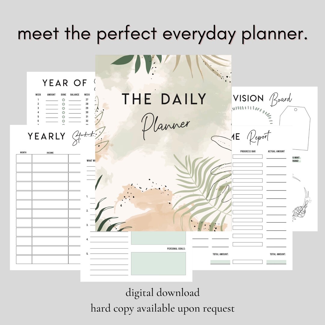 Daily Planner Printable: Undated Workbook With Bonus Pages (digital ...