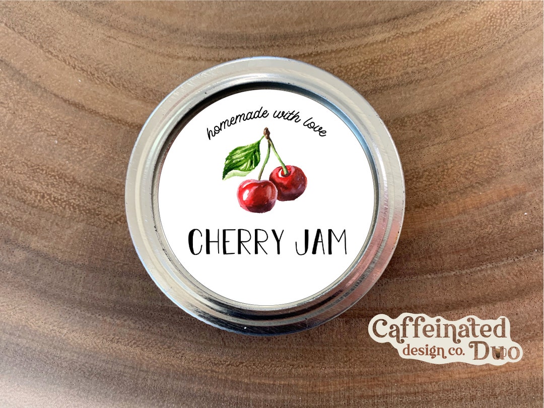 2 Cherry Jam Jelly Round Canning Label Printable Homemade With Love ...