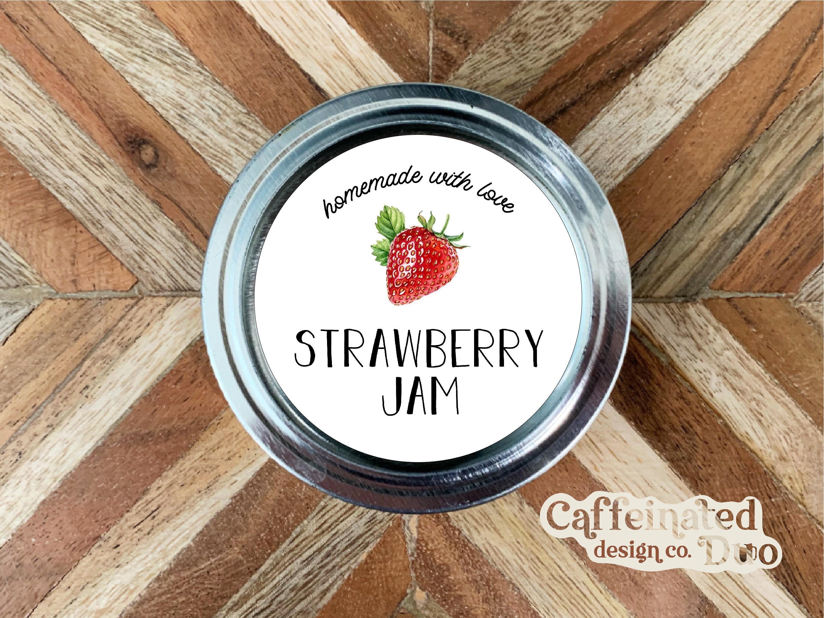 2 Round Strawberry Jam Jelly Canning Label Printable Homemade With Love ...