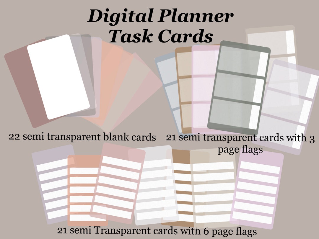 Digital Planner Task Cards: Semi-transparent PNG Stickers (300 DPI) - Etsy