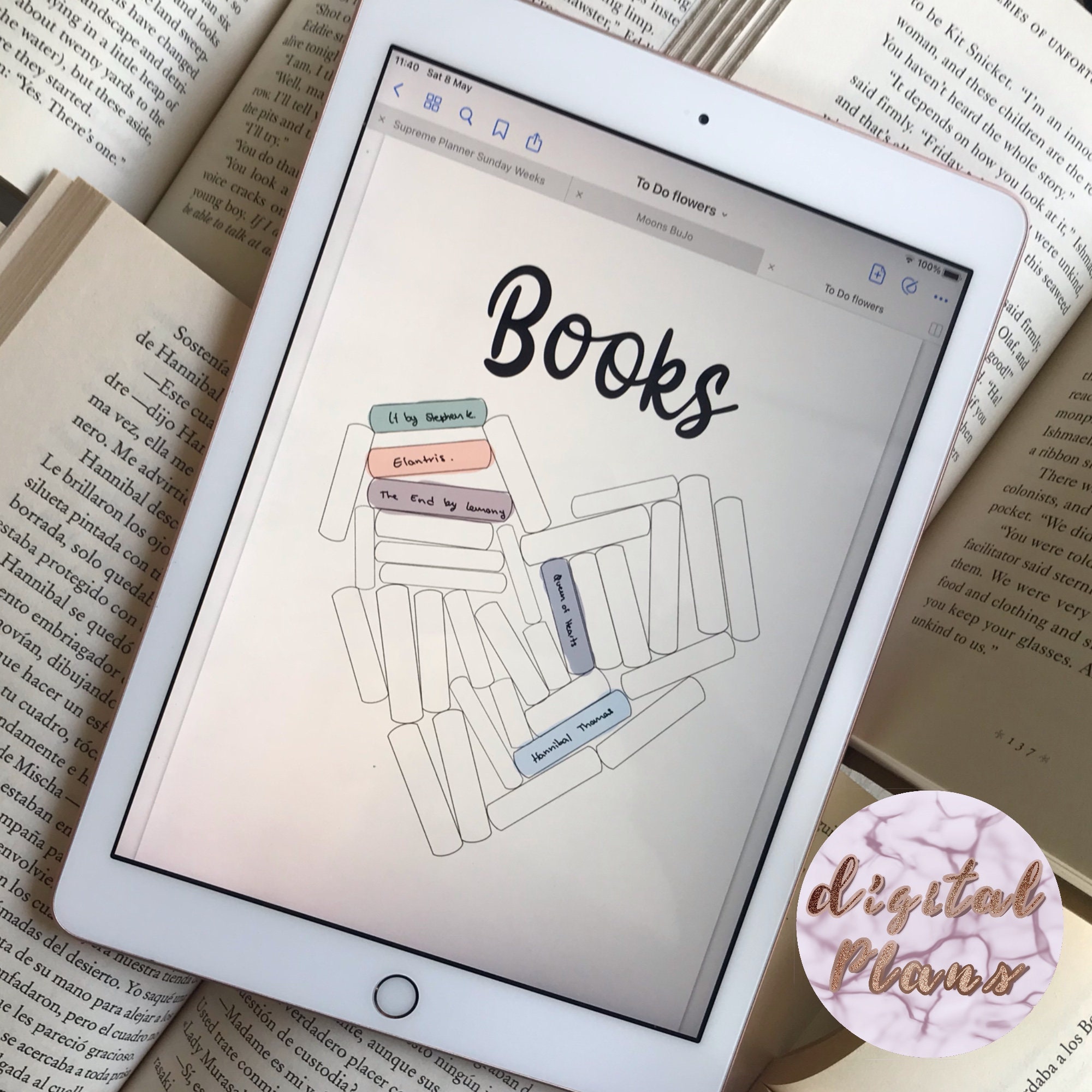 Bookshelf Reading Tracker Heart Shaped, PNG Stickers TBR Tracker Book ...