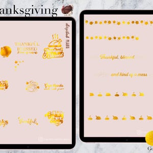Thanksgiving Gold Foil Digital Stickers: Planner Kit (PNG, Goodnotes ...