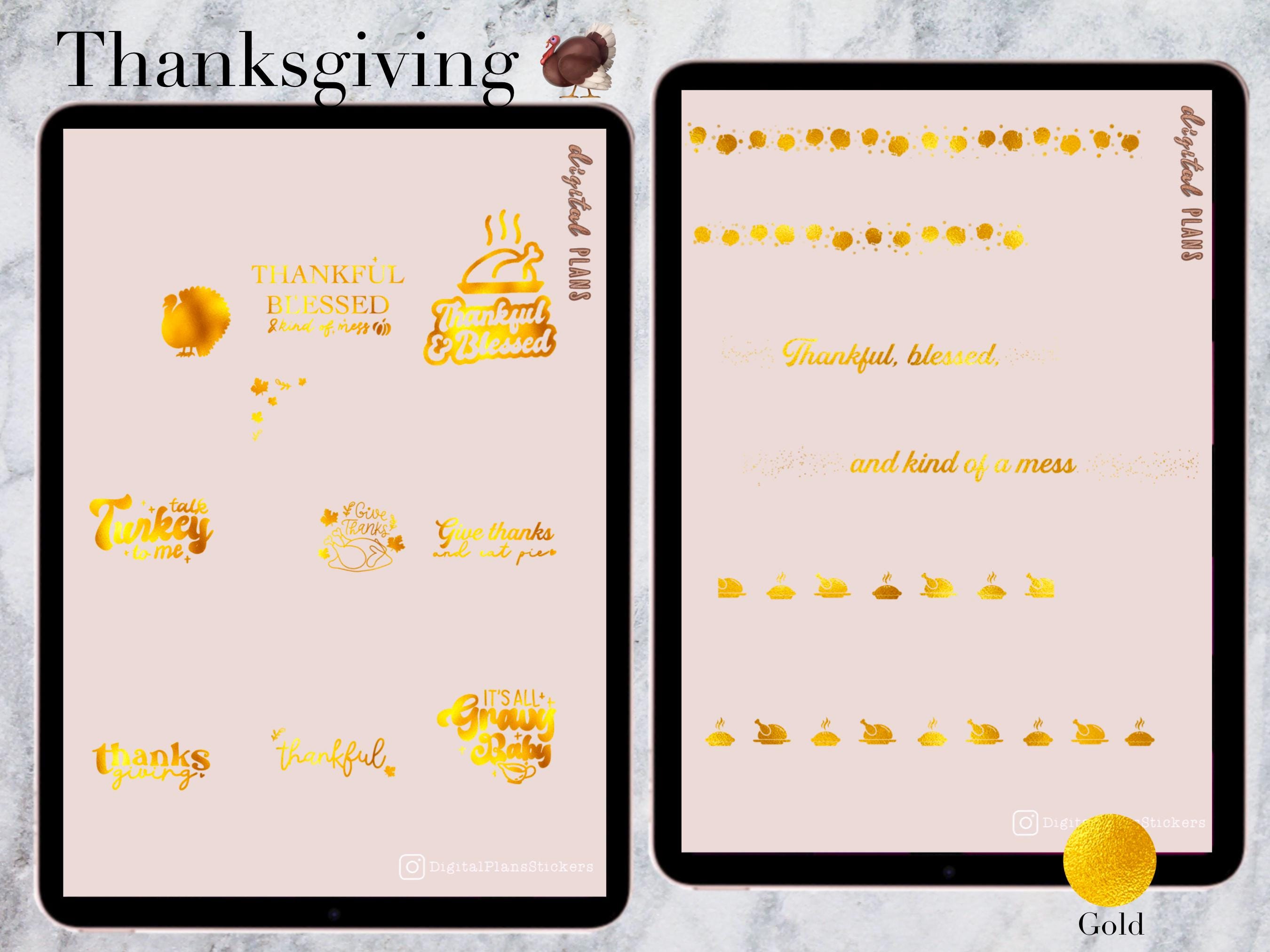 Thanksgiving Gold Foil Digital Stickers: Planner Kit (PNG, Goodnotes ...