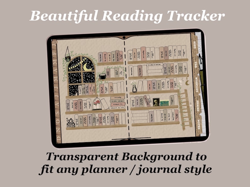 Bookshelf Reading Tracker PNG Stickers TBR Tracker Book - Etsy