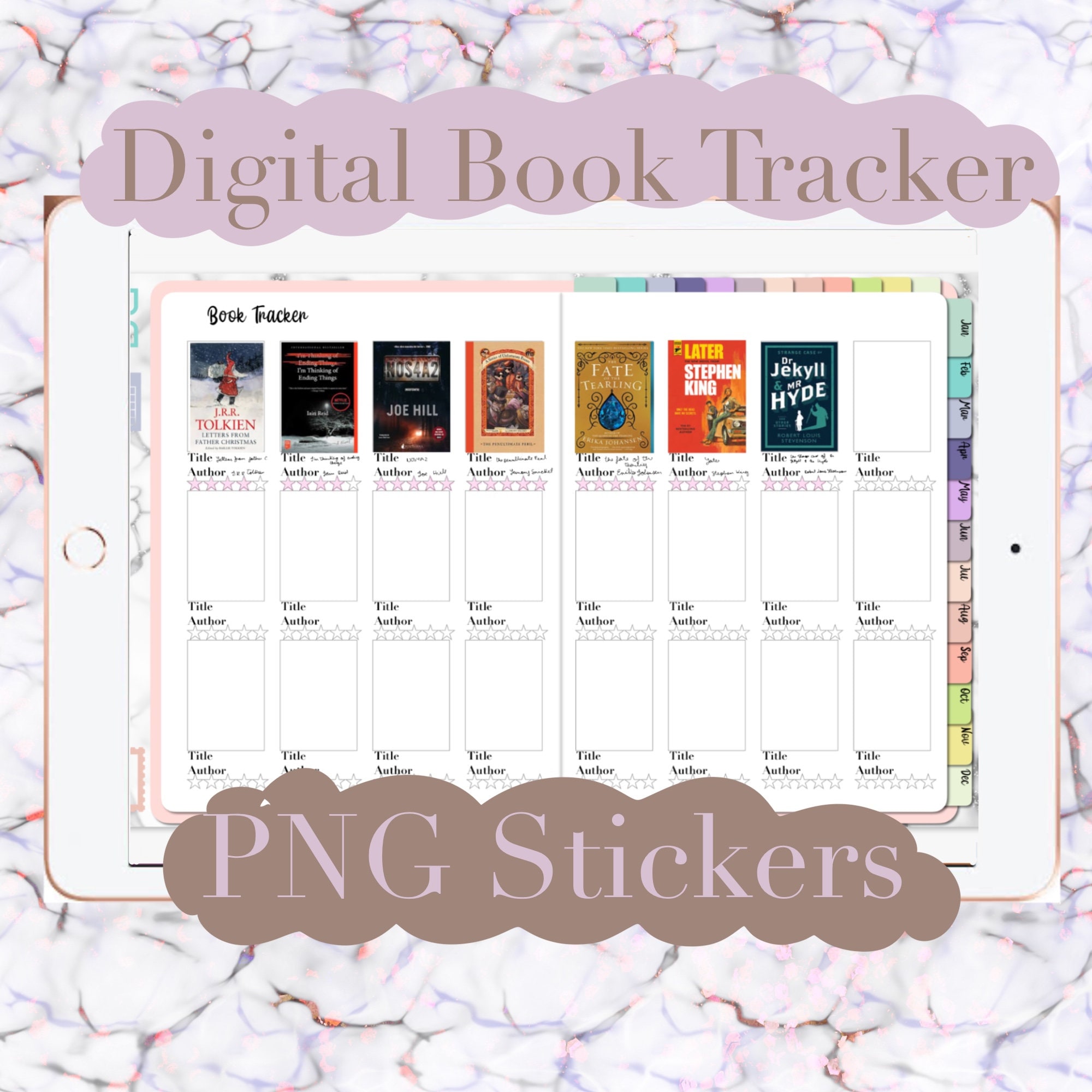 Bookshelf Reading Tracker, PNG Stickers TBR Tracker Book Covers ...