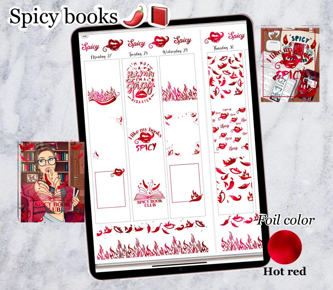 Spicy Book Reading Digital Foil Bundle in Hot Red | PNG Transparent ...