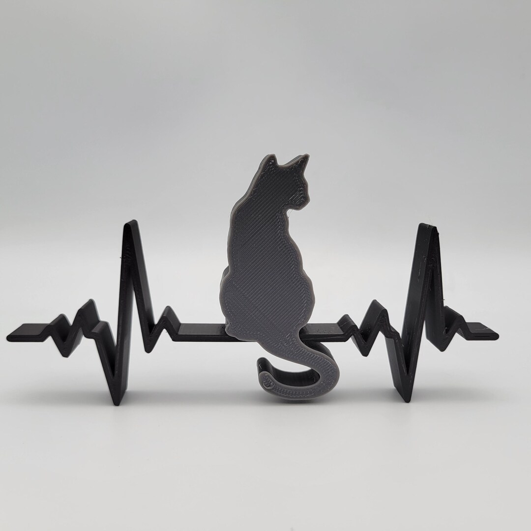 EKG Heart Beat Kitty 2d Statue Decor Desk Art | Table, Shelf, Picture ...