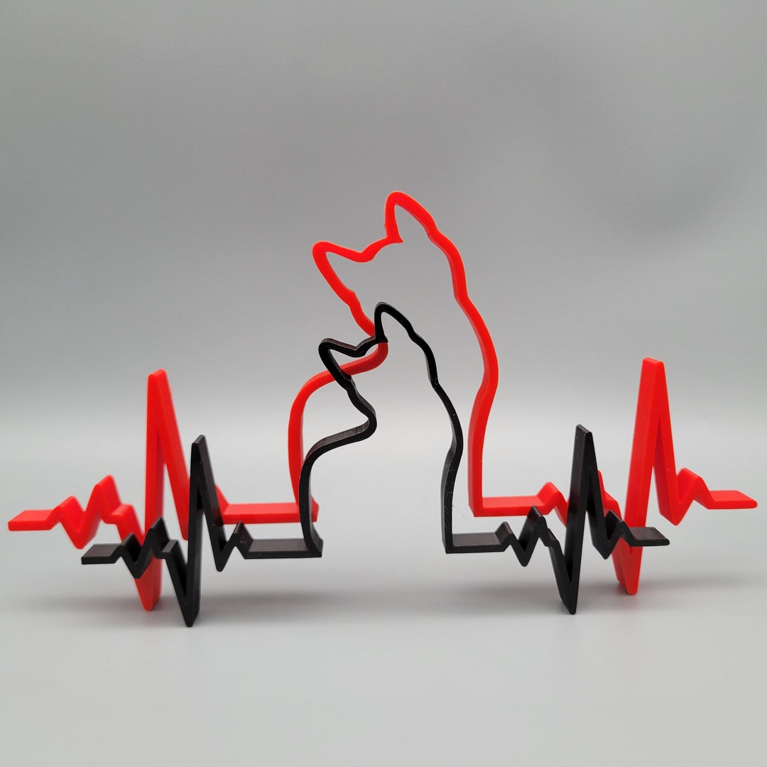 EKG Heart Beat Kitty 2d Statue Decor Desk Art Table, Shelf, Picture ...