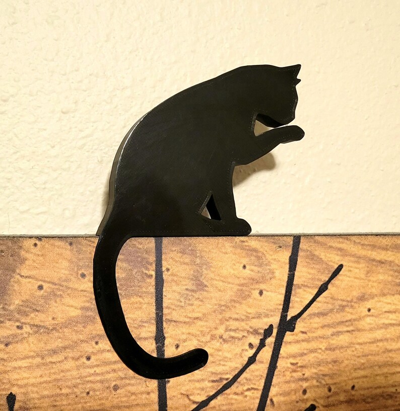 Cute Long Tail Cat Grooming Itself 2d Silhouette Home Decor Art ...