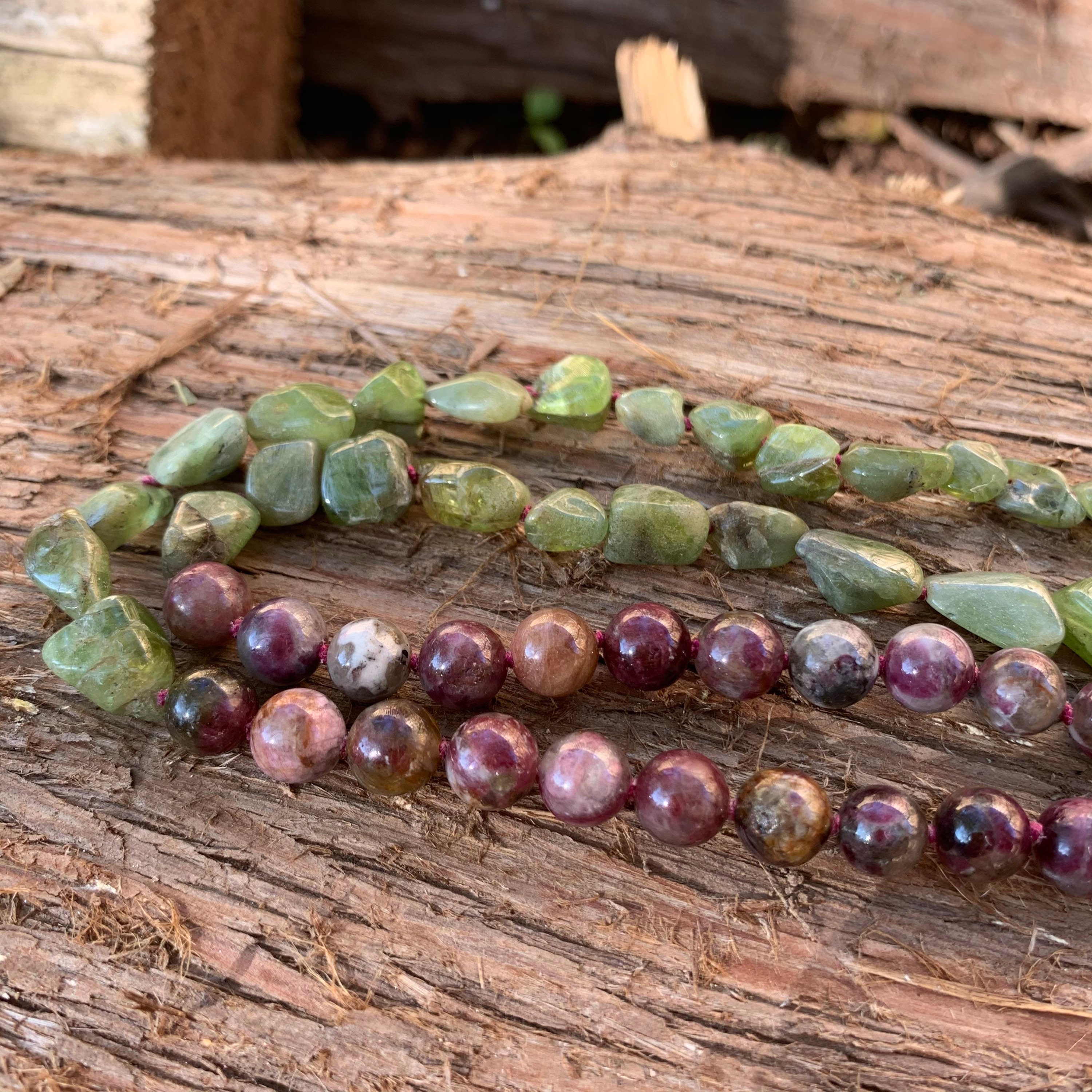 Peridot Pink Tourmaline Garnet Prehnite Mala Prayer Beads - Etsy UK