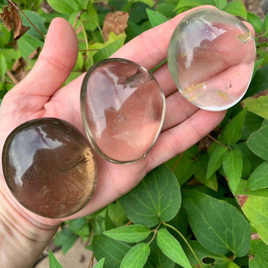Smoky Quartz Palm Stone - Clear High Grade Quartz Worry Stone - XL ...