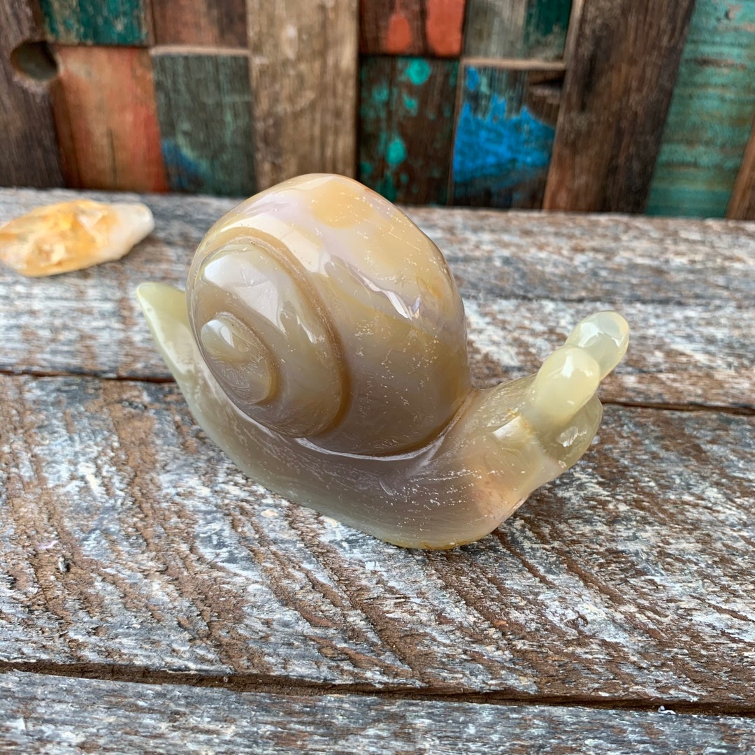 Carved Agate Geode Snail Stone Snail Carving Adorable Crystal Animal ...