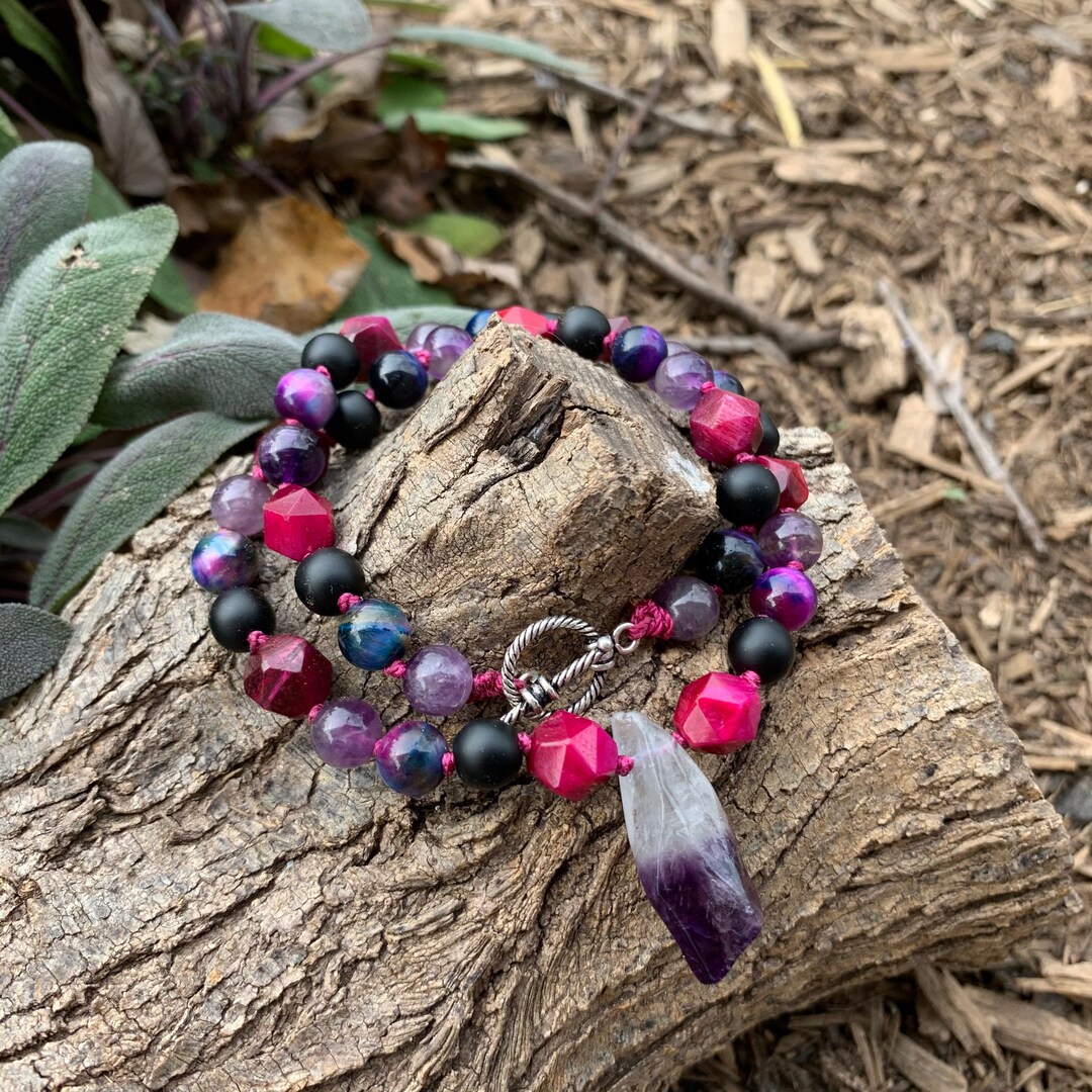 Amethyst Onyx Galaxy Tiger Eye Pink Tiger Eye - Gemstone Choker ...