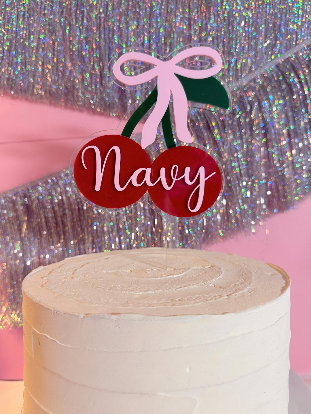 Cherry Cake Topper, Cherries With Bow, Coquette Birthday Topper,cherry ...