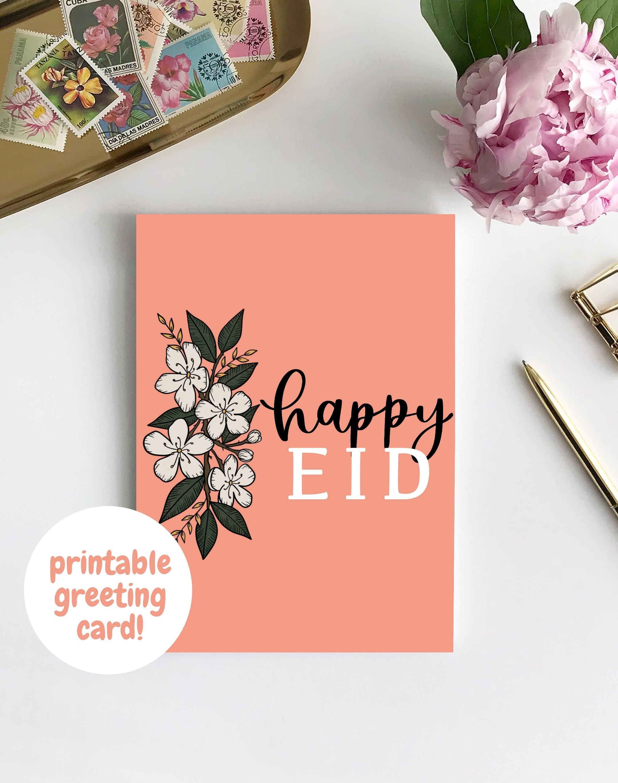 Happy Eid Card, Printable, Instant Download, Eid Mubarak Card ...