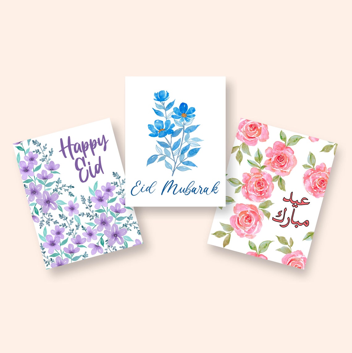 Eid Mubarak Note-card Pack, Eid Watercolor Note-cards Set, Eid Greeting ...