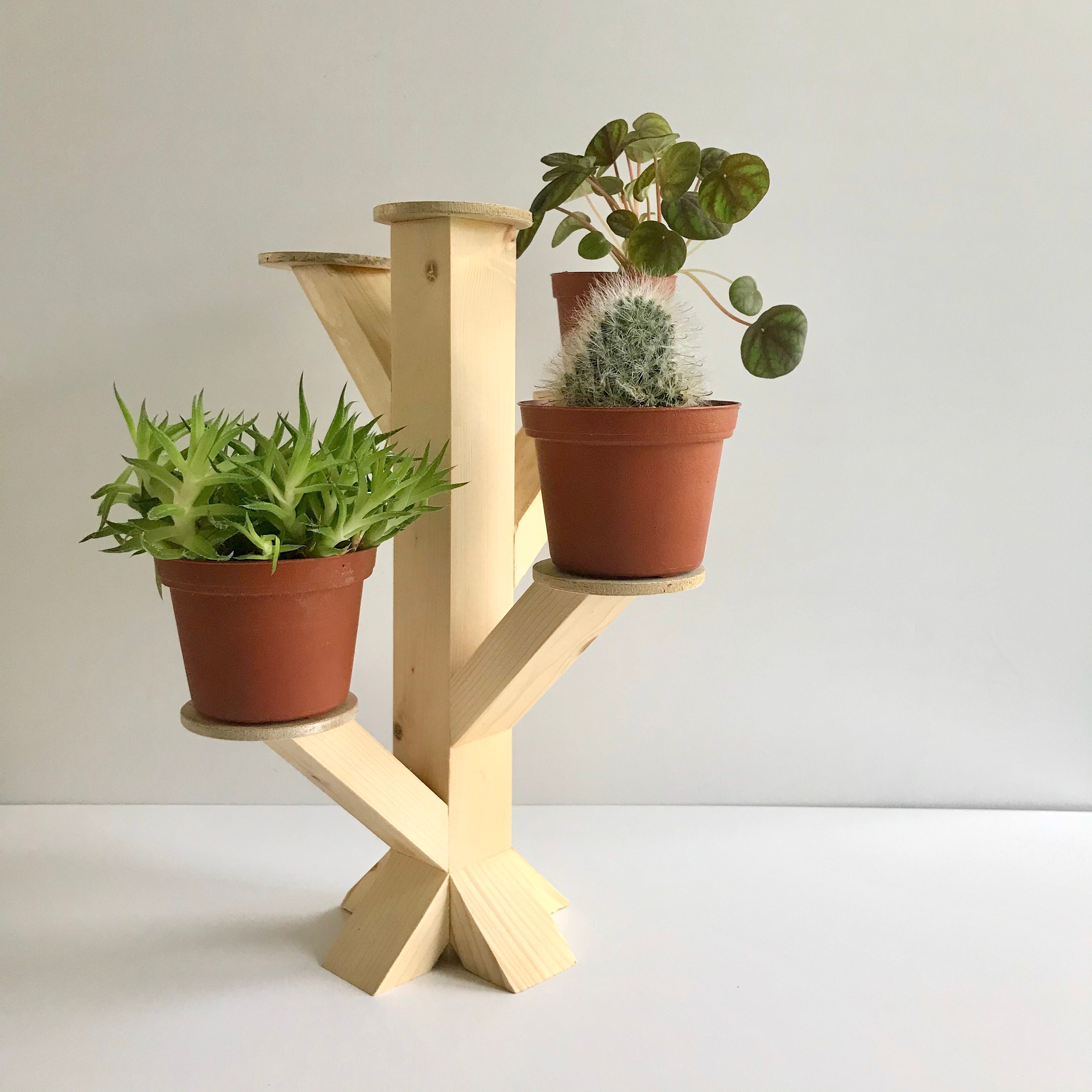 Multi Plant Table Top Wooden Plant Stand Handmade for 2 to 3 Pots Etsy