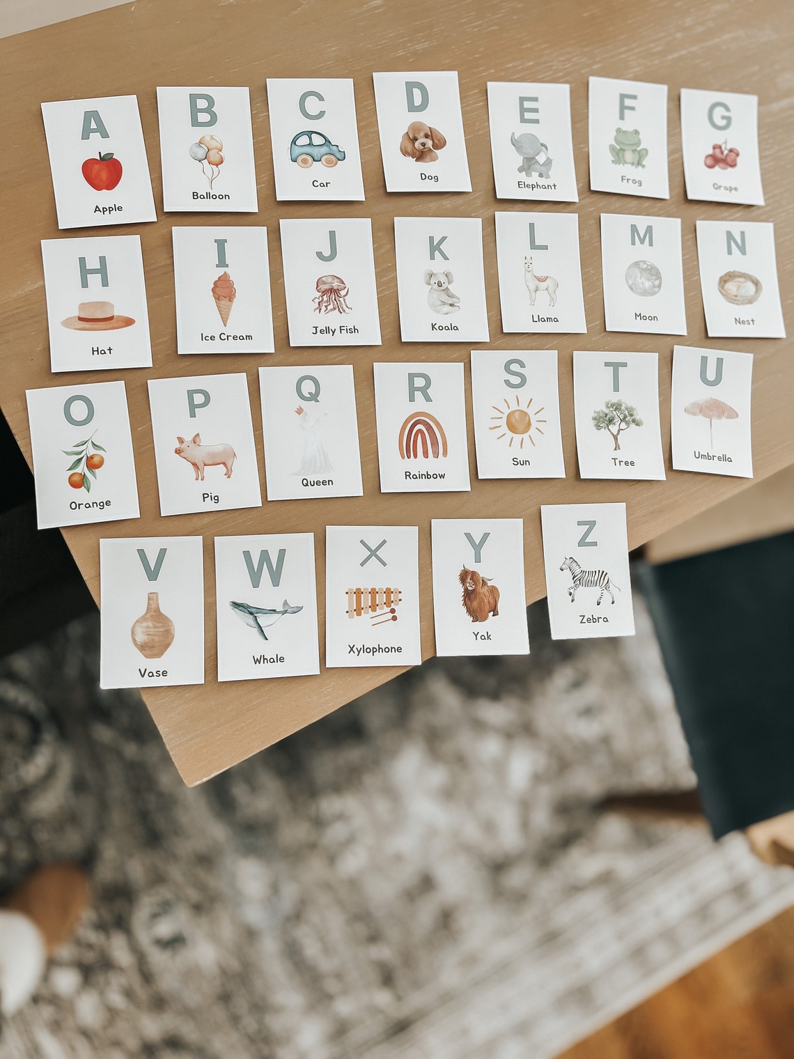 Alphabet Watercolor Cards, Instant Download, Flash Cards - Etsy