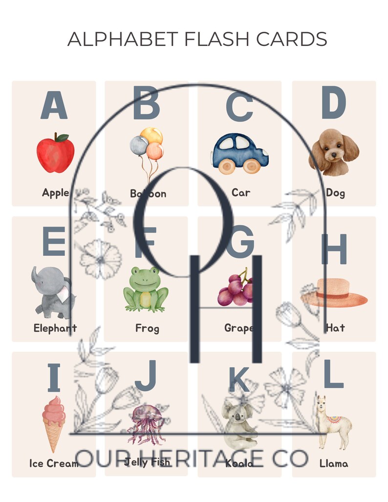 Alphabet Watercolor Cards, Instant Download, Flash Cards - Etsy