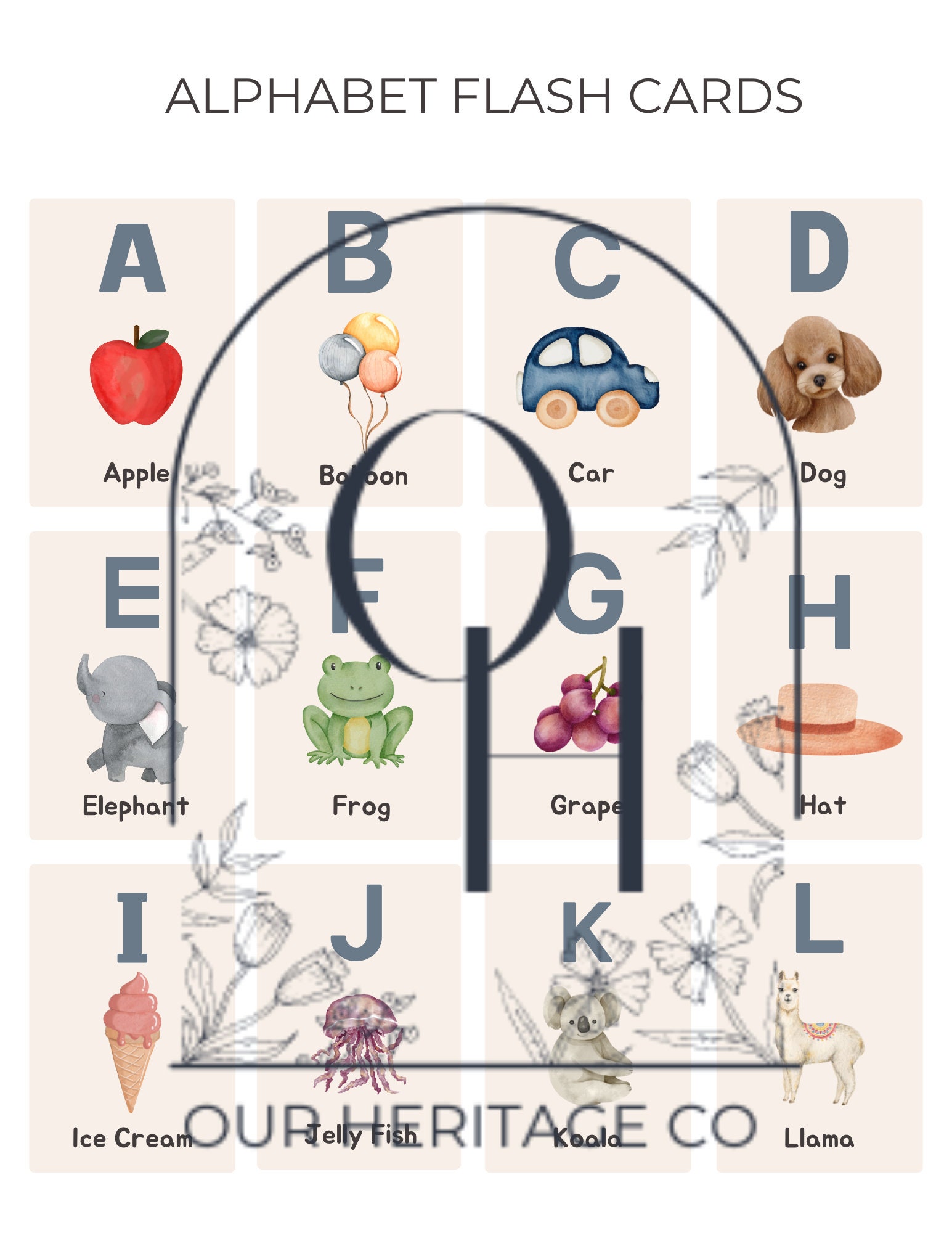 Alphabet Watercolor Cards, Instant Download, Flash Cards - Etsy