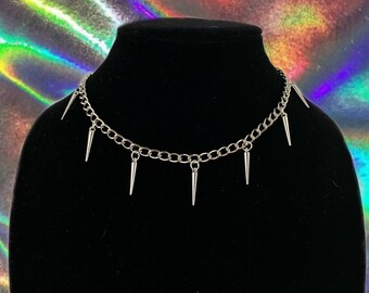 Stainless Steel Silver Double Chain O Ring Spike Choker | Etsy