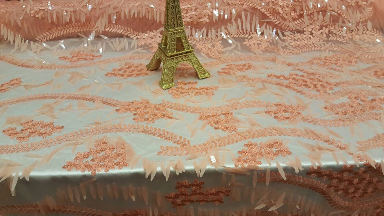 Coral lace fabric by the yard store