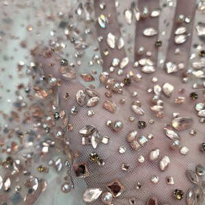 Fabric Sold by the Yard Rose Gold Rhinestones Lace Iridescent Diamonds ...