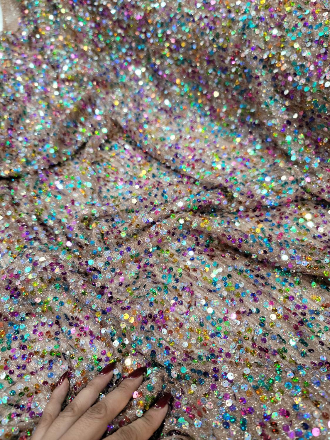 Fabric Sold by the Yard Mocha Stretch Fabric Multicolor Sequin ...