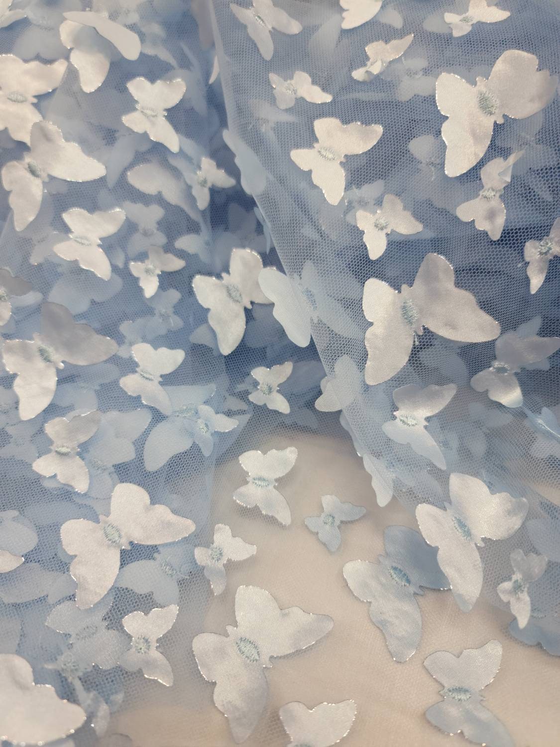 Fabric Sold by the Yard Baby Blue Lace Embroidery 3D Satin | Etsy