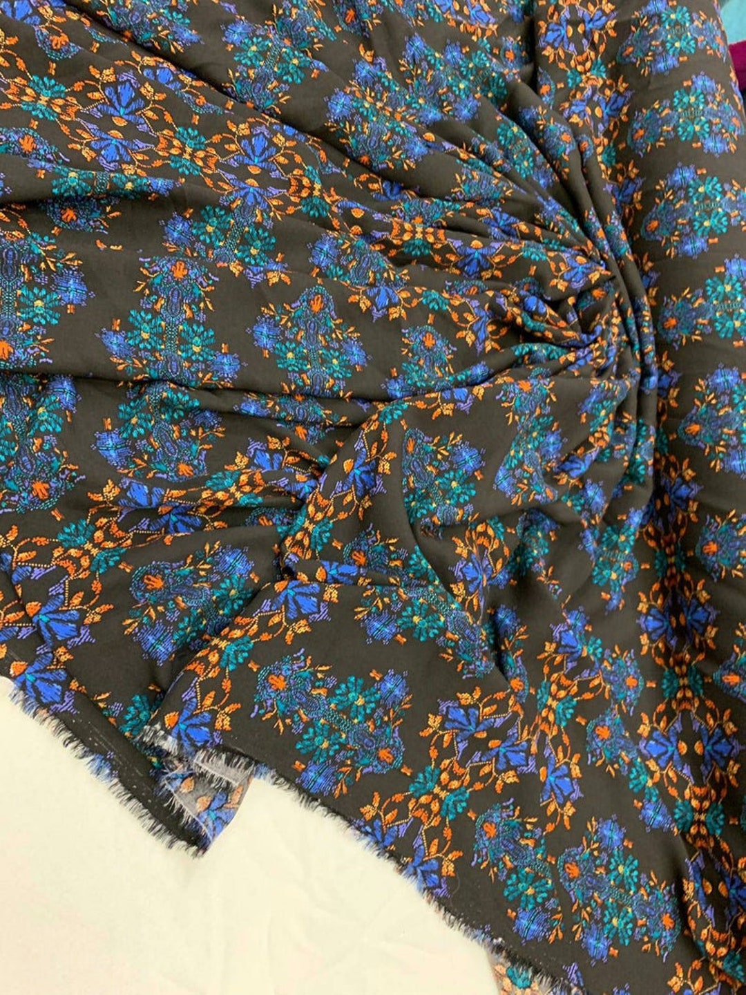 Rayon Challis Large Paisley Boho Pattern Orange Blue and Green - Etsy