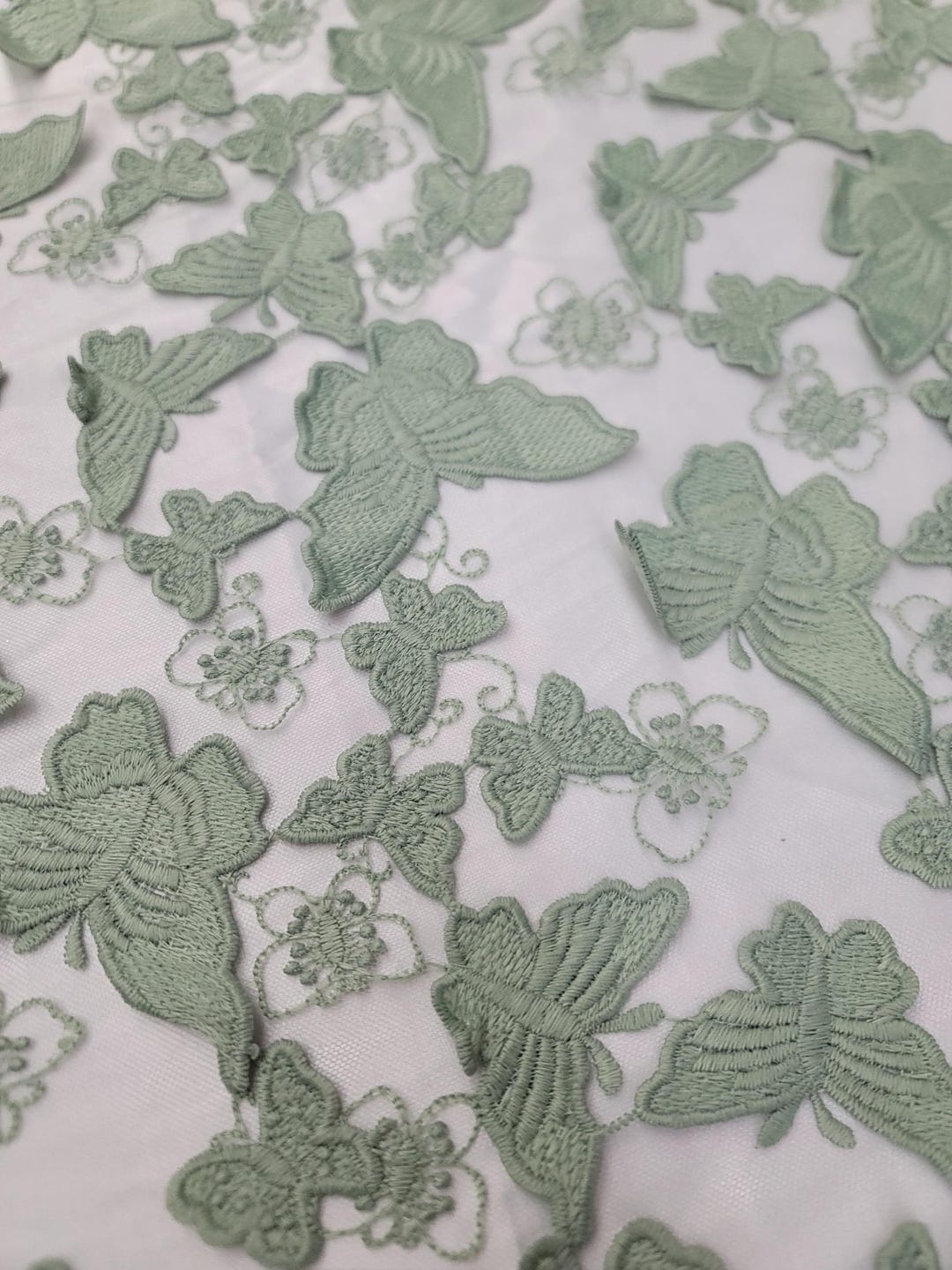 Fabric Sold by the Yard Sage Lace 3d Butterflies Embroidery on Mesh ...