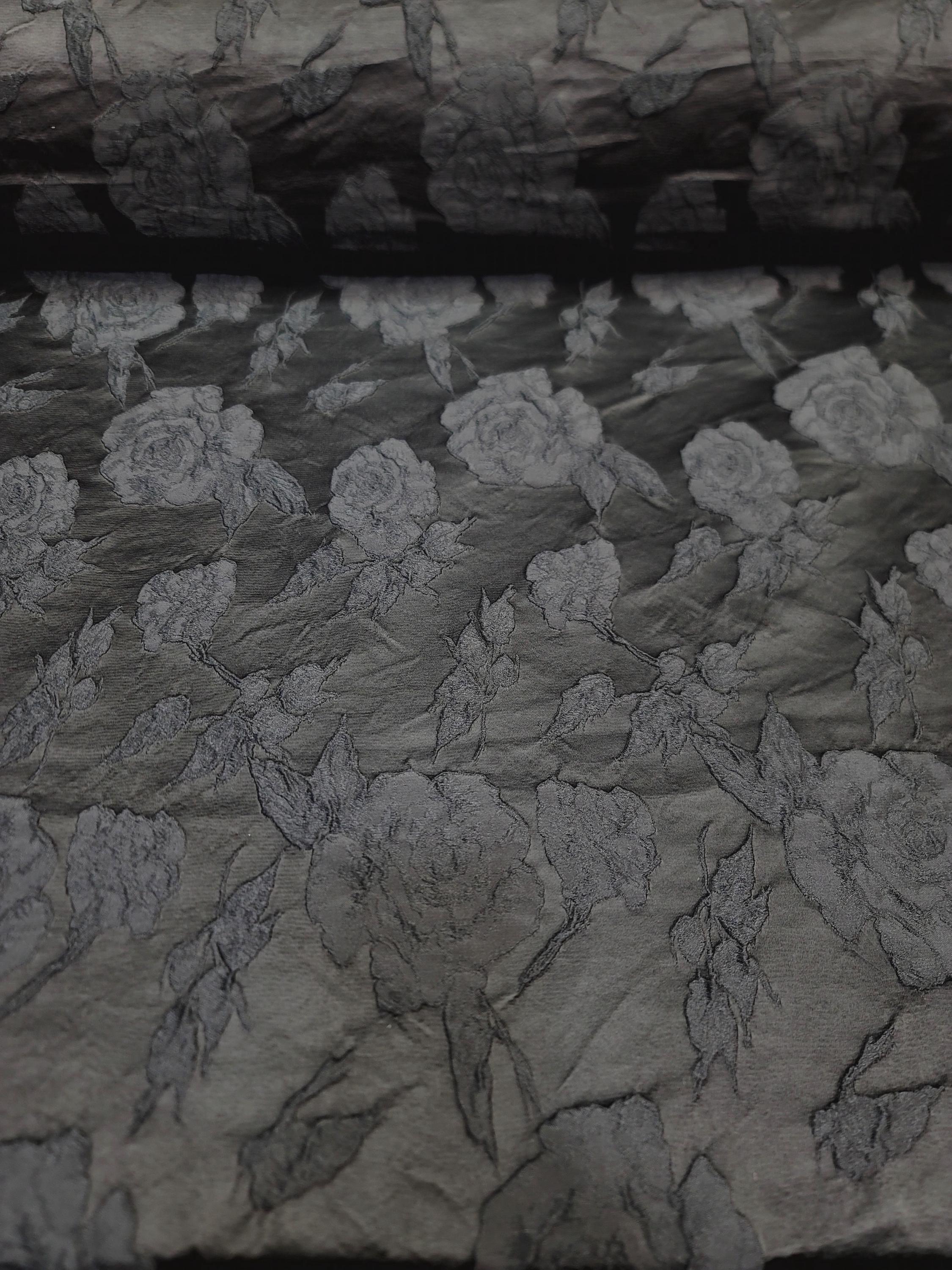 Black Floral Brocade Fabric: Embossed Jacquard for Bridal/upholstery - Etsy