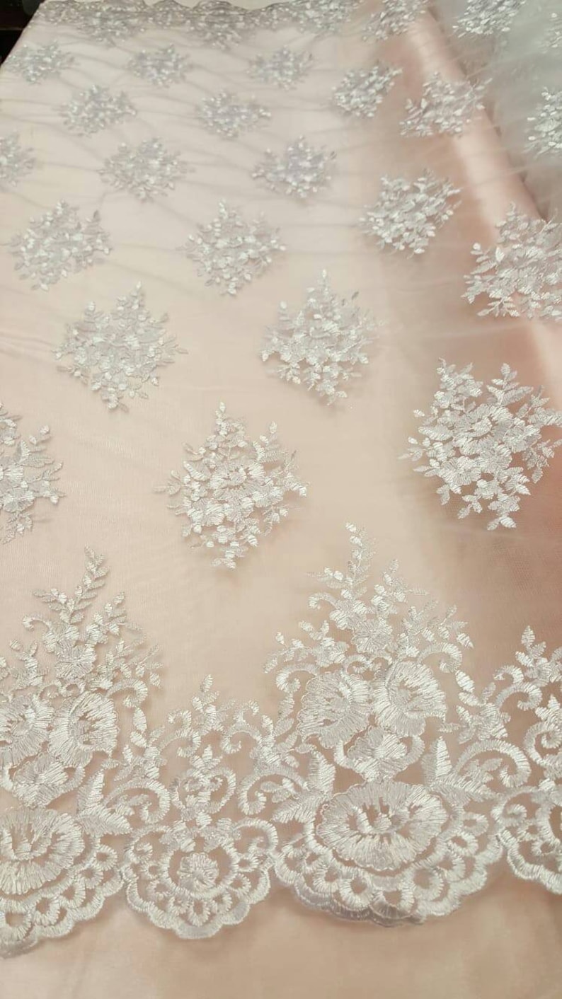 Off White Lace Embroidery Fabric by the Yard Double Scalloped - Etsy