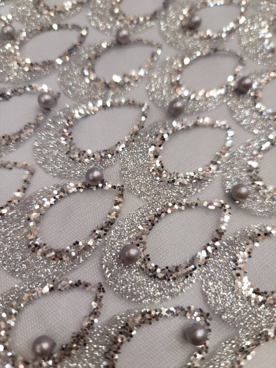 Fabric Sold by the Yard Silver Lace Glitter Sparkle Mesh - Etsy