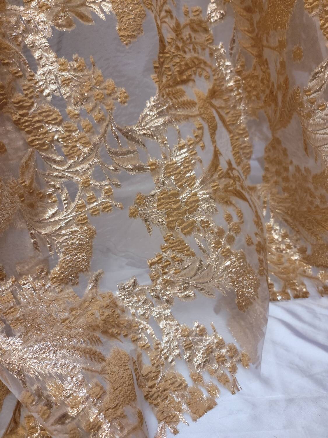 Fabric Sold By The Yard Metallic Gold Brocade Floral Flowers | Etsy
