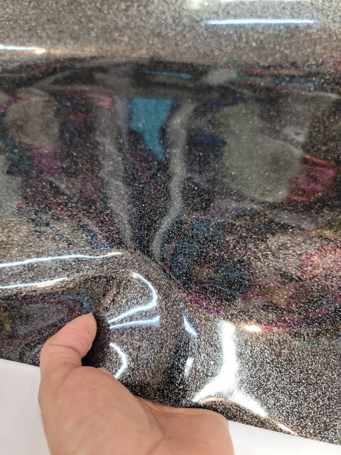 Negro vinilo brillante plata Shimmer Glitter tela se vende - Etsy España