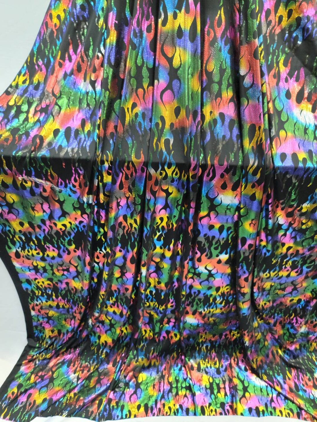 Nylon Spandex Fabric 4 Way Stretch Black Multicolor Flames Metallic ...