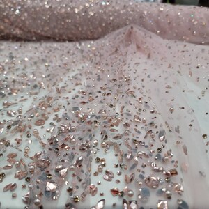 Fabric Sold by the Yard Rose Gold Rhinestones Lace Iridescent Diamonds ...