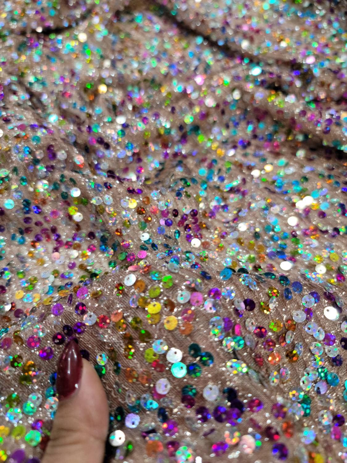 Fabric Sold by the Yard Mocha Stretch Fabric Multicolor Sequin ...