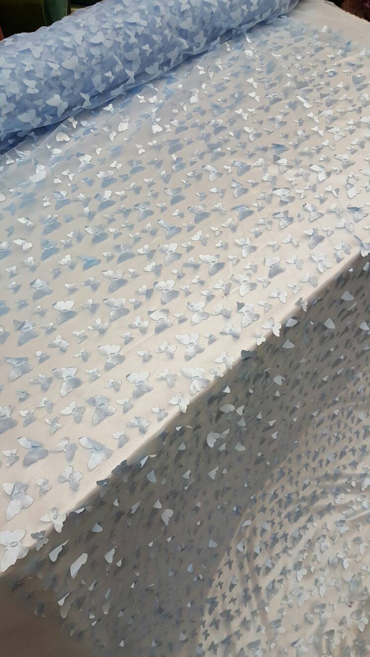 Fabric Sold by the Yard Baby Blue Lace Embroidery 3D Satin | Etsy