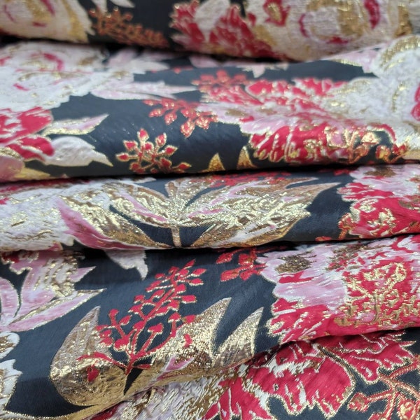 Black With Red Flowers Fabric - Etsy