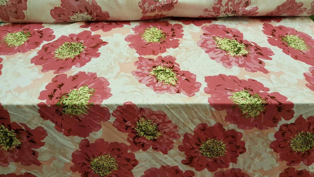 Floral Rayon Challis Fabric: Dusty Rose Flowers on off White - Flowy ...