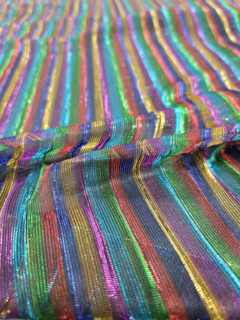 Fabric Sold by the Yard Multicolor Stretch Sheer Mesh Striped - Etsy